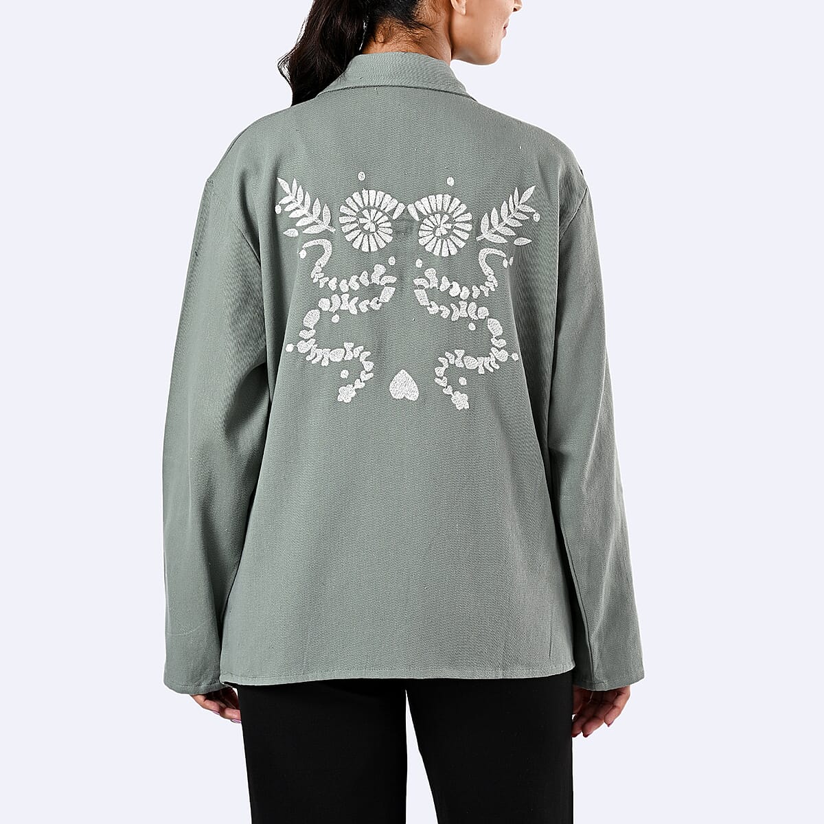 Buy TAMSY Moss Green 100% Cotton Embroidered Twill Jacket - M at ShopLC.