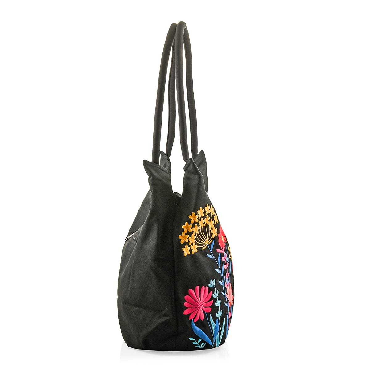 Buy Black Floral Embroidery Polyester Tote Bag at ShopLC.
