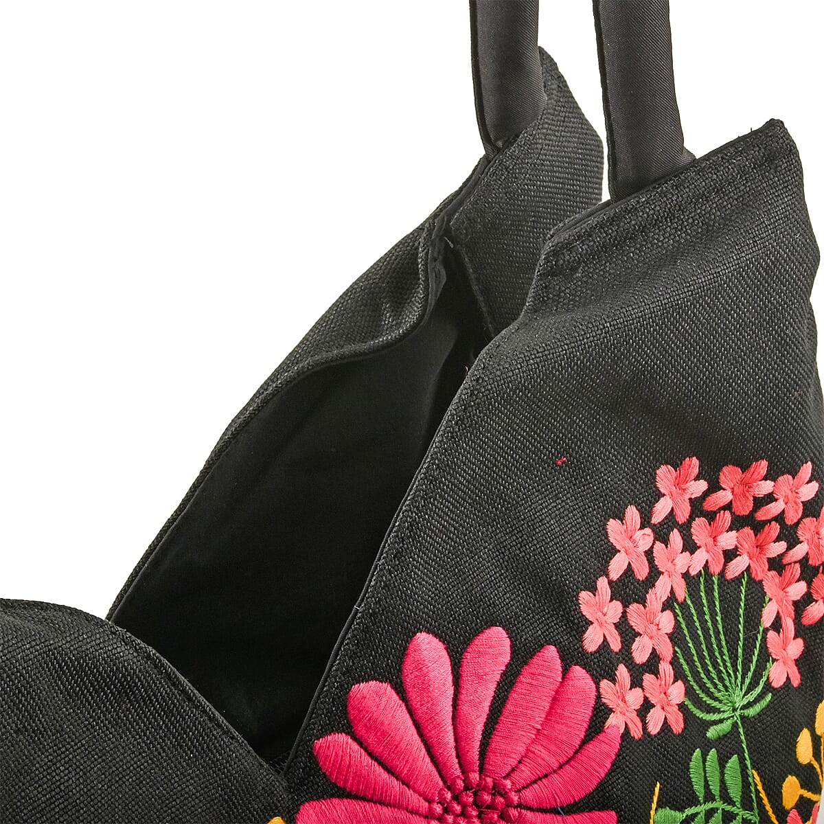 Buy Black Floral Embroidery Polyester Tote Bag at ShopLC.