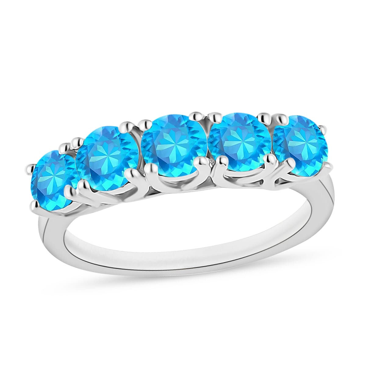 Buy Malgache Neon Apatite 1.60 ctw 5 Stone Ring in Rhodium Over ...