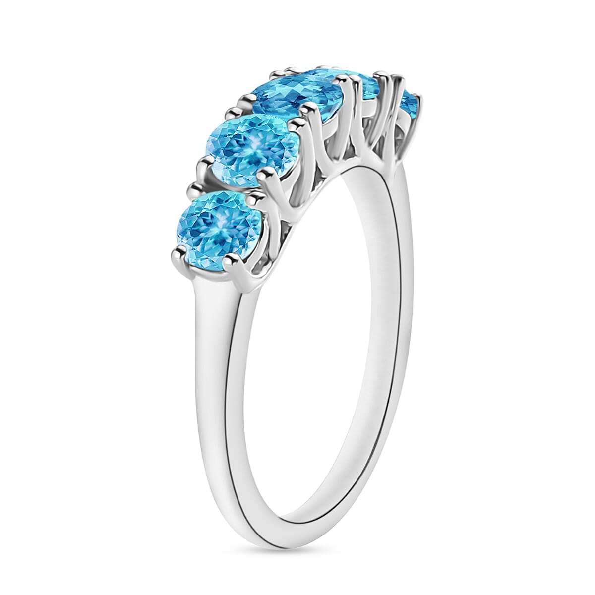 Buy Malgache Neon Apatite 1.60 ctw 5 Stone Ring in Rhodium Over ...