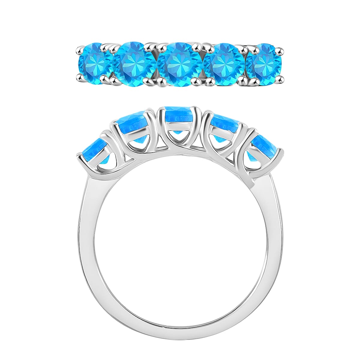 Buy Malgache Neon Apatite 1.60 ctw 5 Stone Ring in Rhodium Over ...