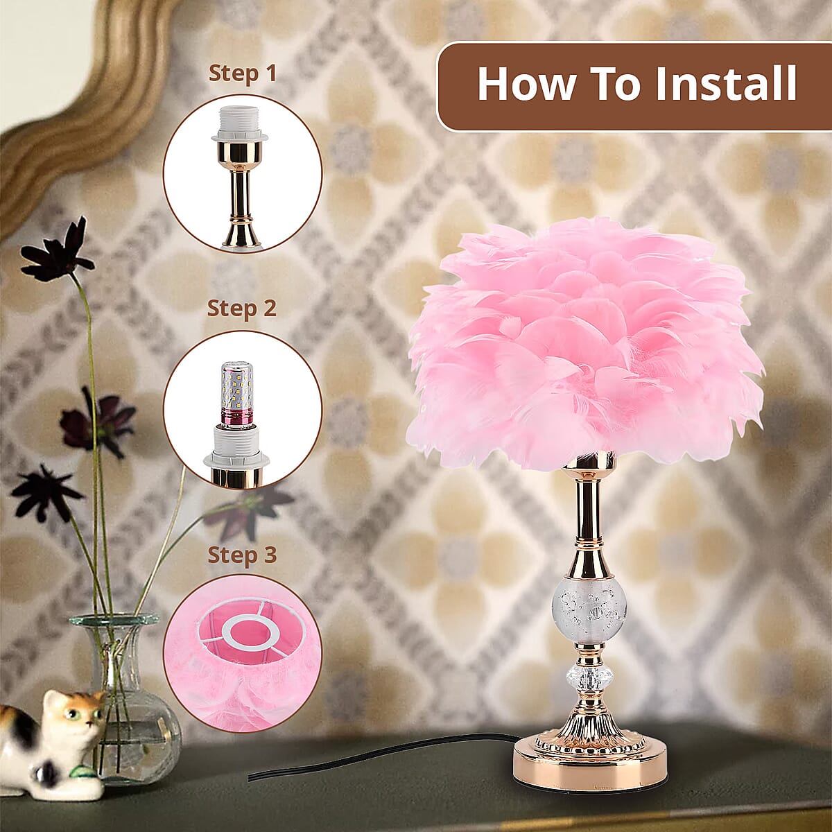 Buy Livmore Pink 6cm Ball Feather Table Lamp with Plug at ShopLC.