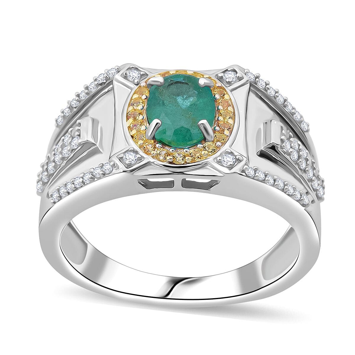 Buy D'Joy Kagem Zambian Emerald and Multi Gemstone 2.00 ctw Men's Ring ...