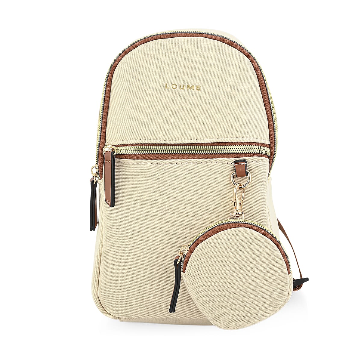 Buy Closeout Loume Off-white Sling Bag with Detachable Pouch at ShopLC.