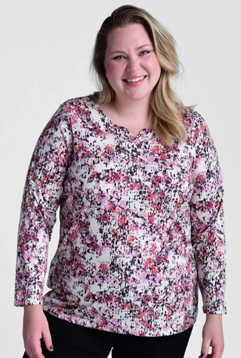 Buy Closeout Christopher & Banks Lavender Abstract Print Notch Neck ...