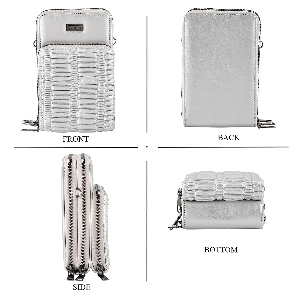 Buy La Marey Silver Pleated Faux Leather Square Phone Bag with Card Bag ...