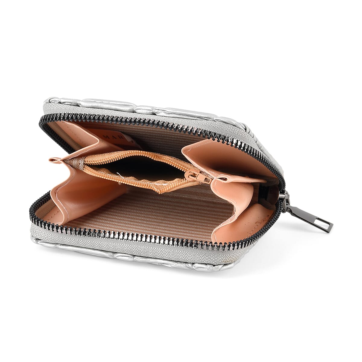 Buy La Marey Silver Pleated Faux Leather Square Phone Bag with Card Bag ...