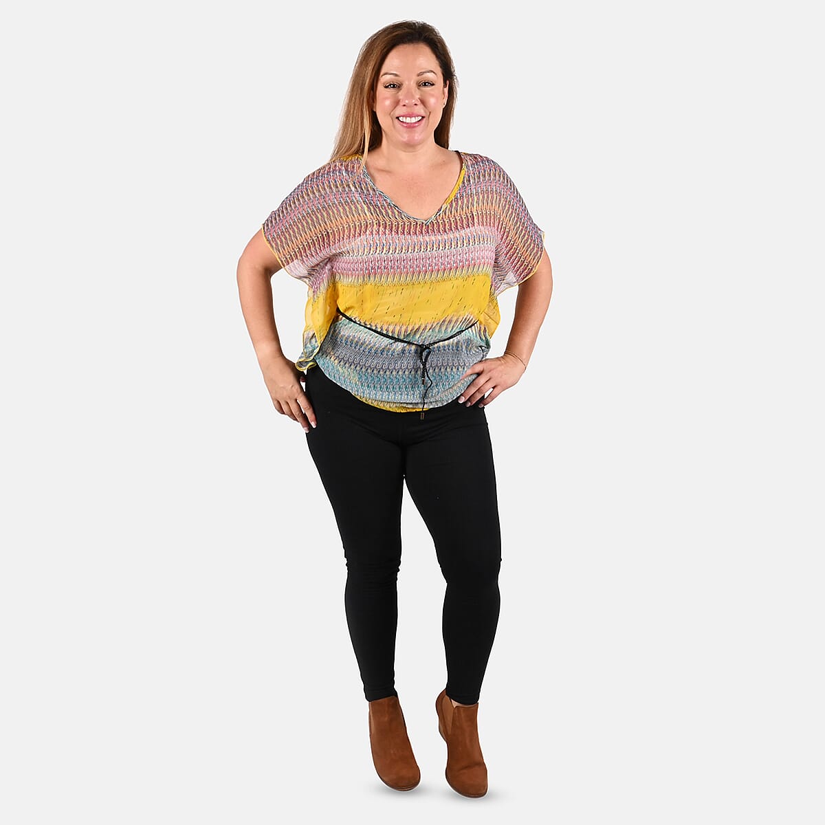 Buy Tamsy Multi Color Mesh Blouse with Waist Tie - One Size Fits Most ...