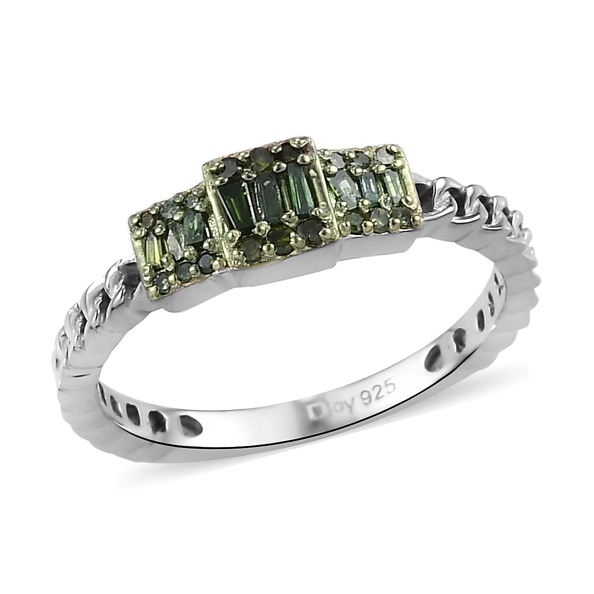 Buy Green Diamond Ring in Rhodium Platinum Over Sterling Silver Size 8.0 0.25 ctw at ShopLC