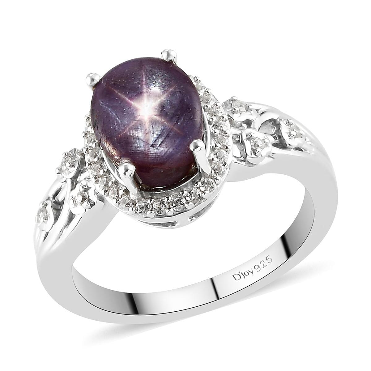 Buy Indian Star Ruby and Natural White Zircon Ring in Platinum Over ...