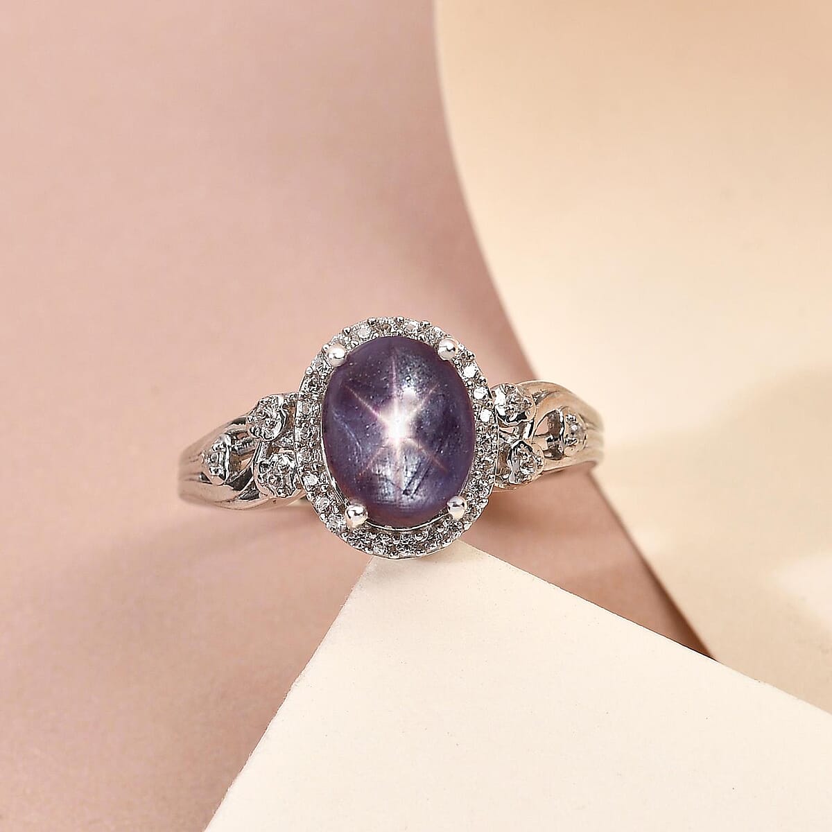 Buy Indian Star Ruby and Natural White Zircon Ring in Platinum Over ...