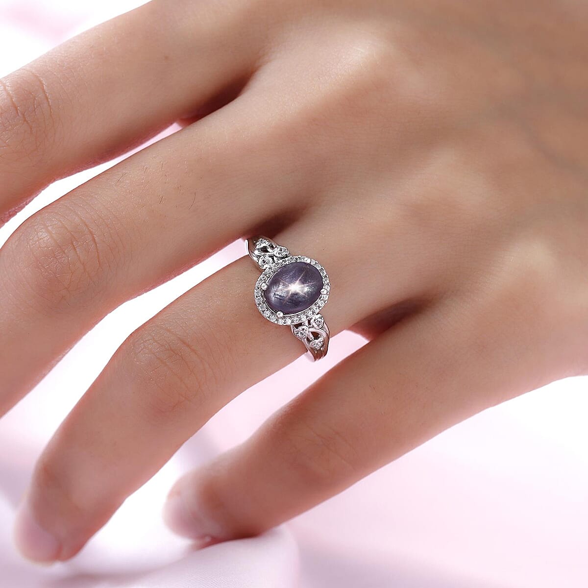 Buy Indian Star Ruby and Natural White Zircon Ring in Platinum Over ...