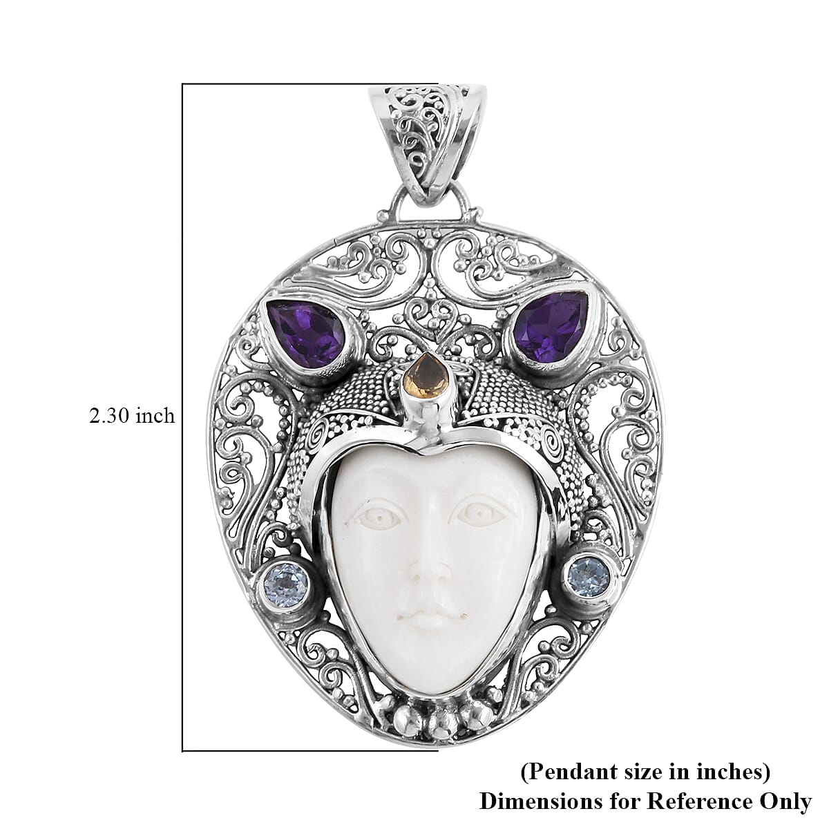 Buy Bali Goddess Carved Bone and Multi Gemstone Pendant in Sterling ...